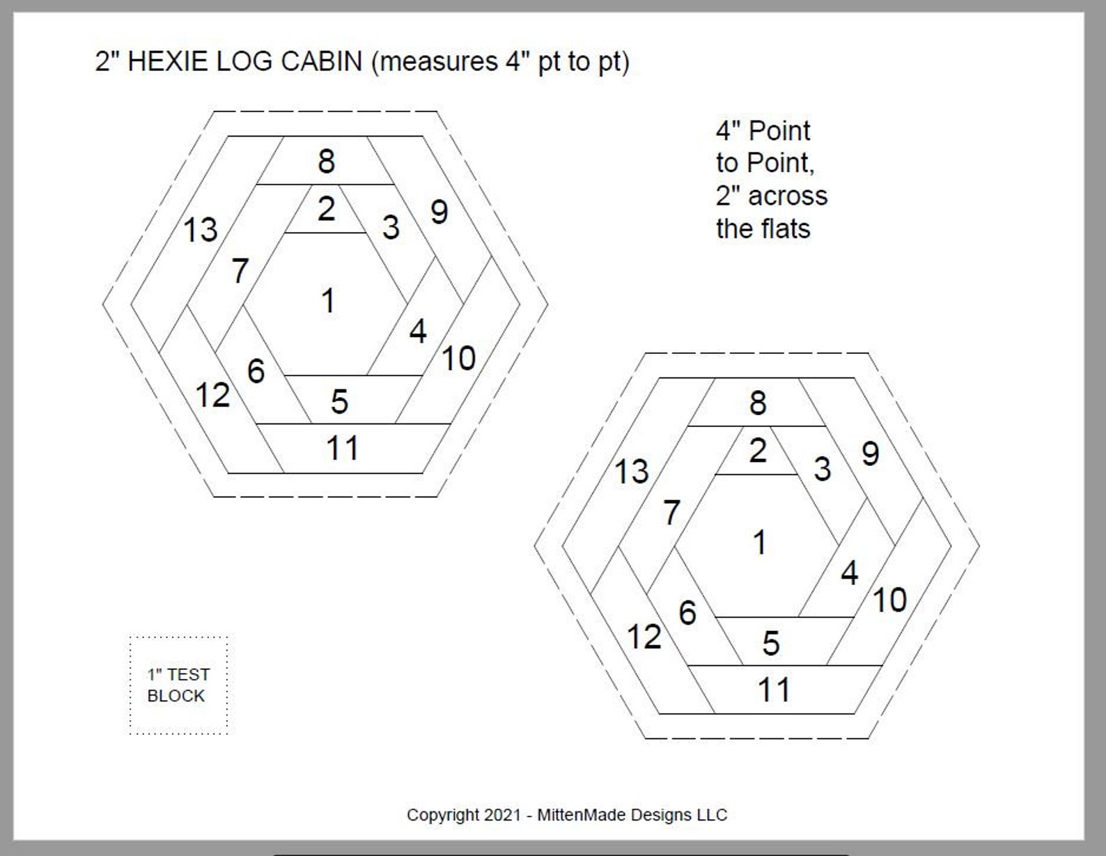 FPP - Print Your Own - HEXIE Log Cabin Blocks - 4 Sizes - Foundation ...