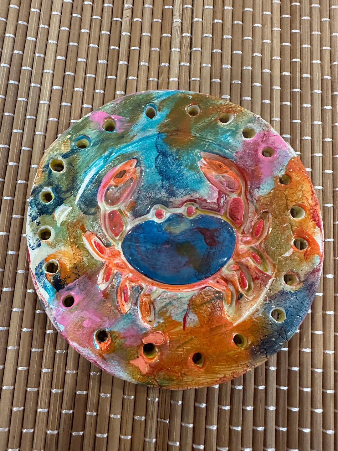 Hand Made Colorful Crabby Crab Pine Straw/needle Basket Weaving ...