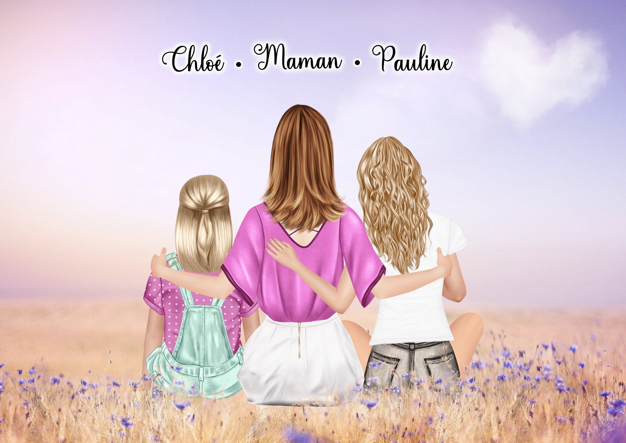 Affiche de famille personnalisée Portrait mère et fille | Etsy