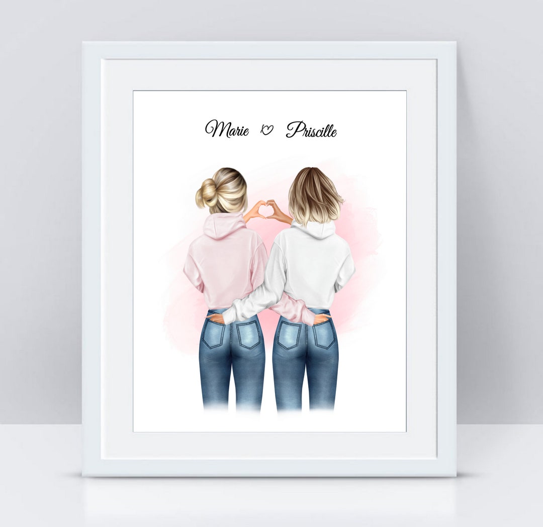 Best Friend Portrait Gift, Personalized Best Friends Portrait - BFF ...