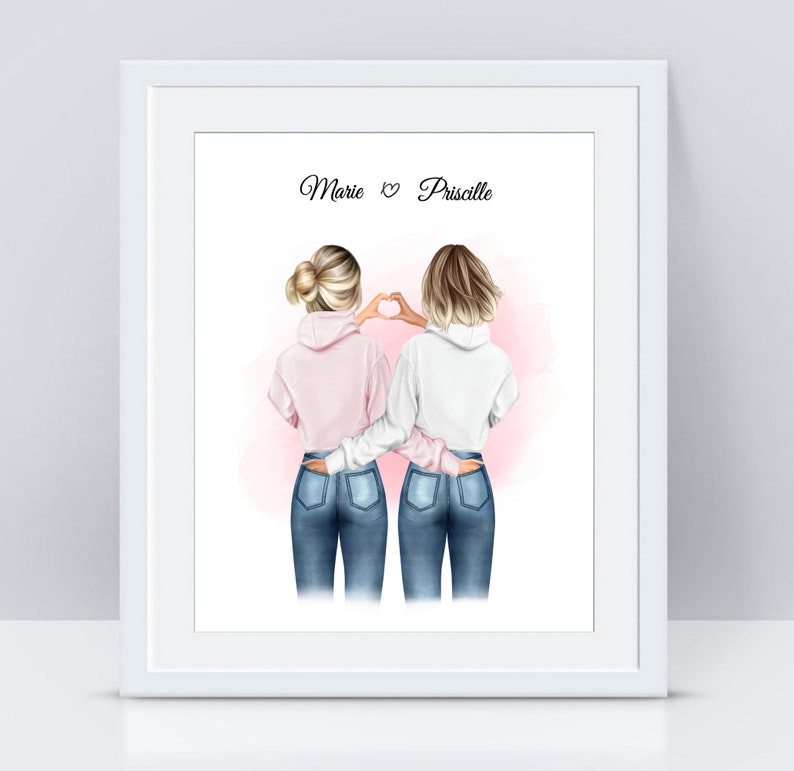 Best Friend Portrait Gift Personalized Best Friends Portrait | Etsy