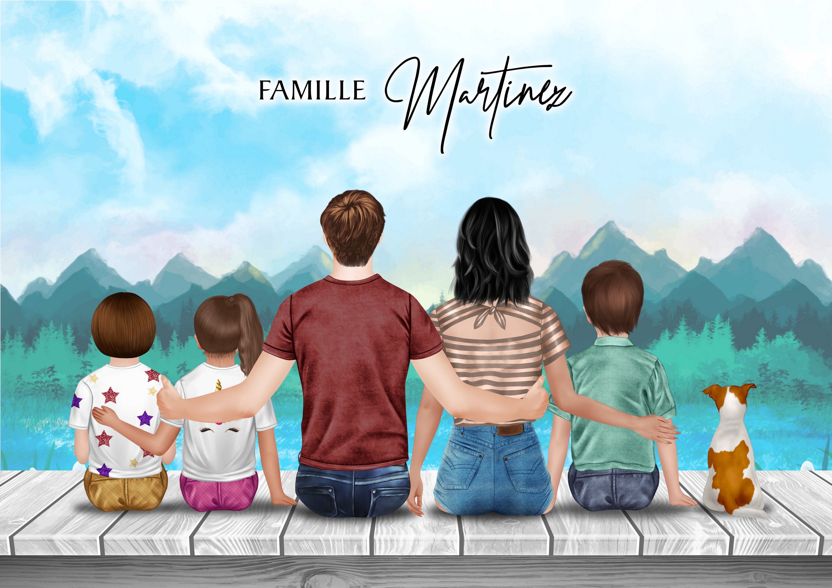 Personalized Family Portrait by the Lake Family Illustration - Etsy UK