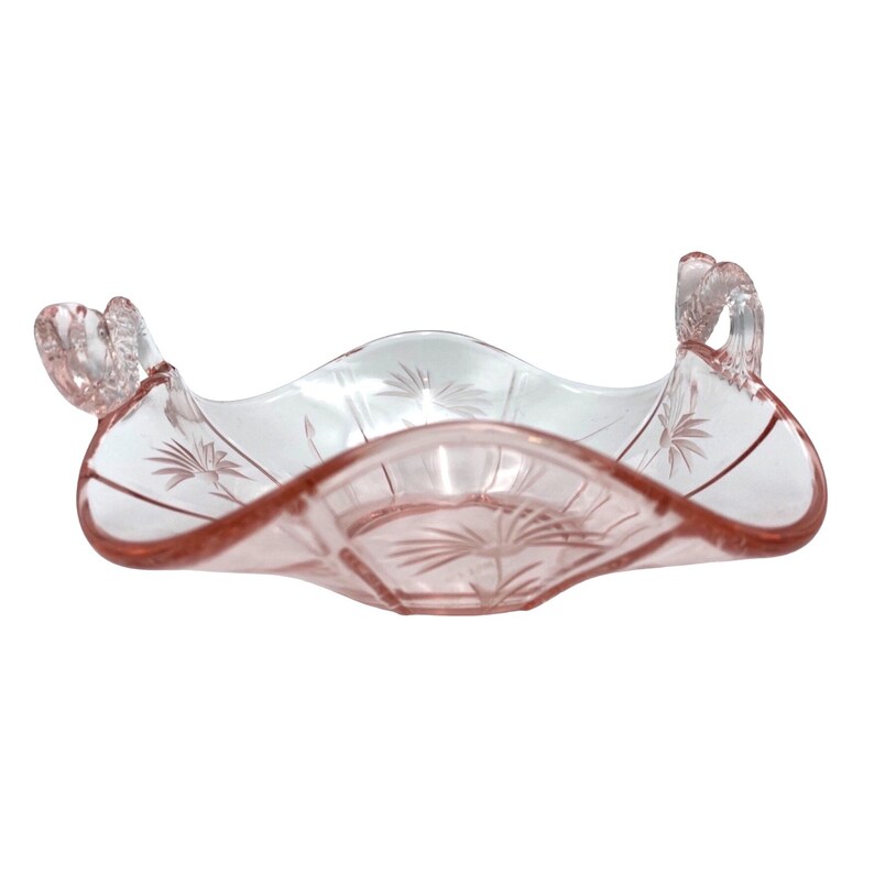 Fenton Candy Dishes 2 Items Dolphin Handles 1930s Pink Depression Cut ...