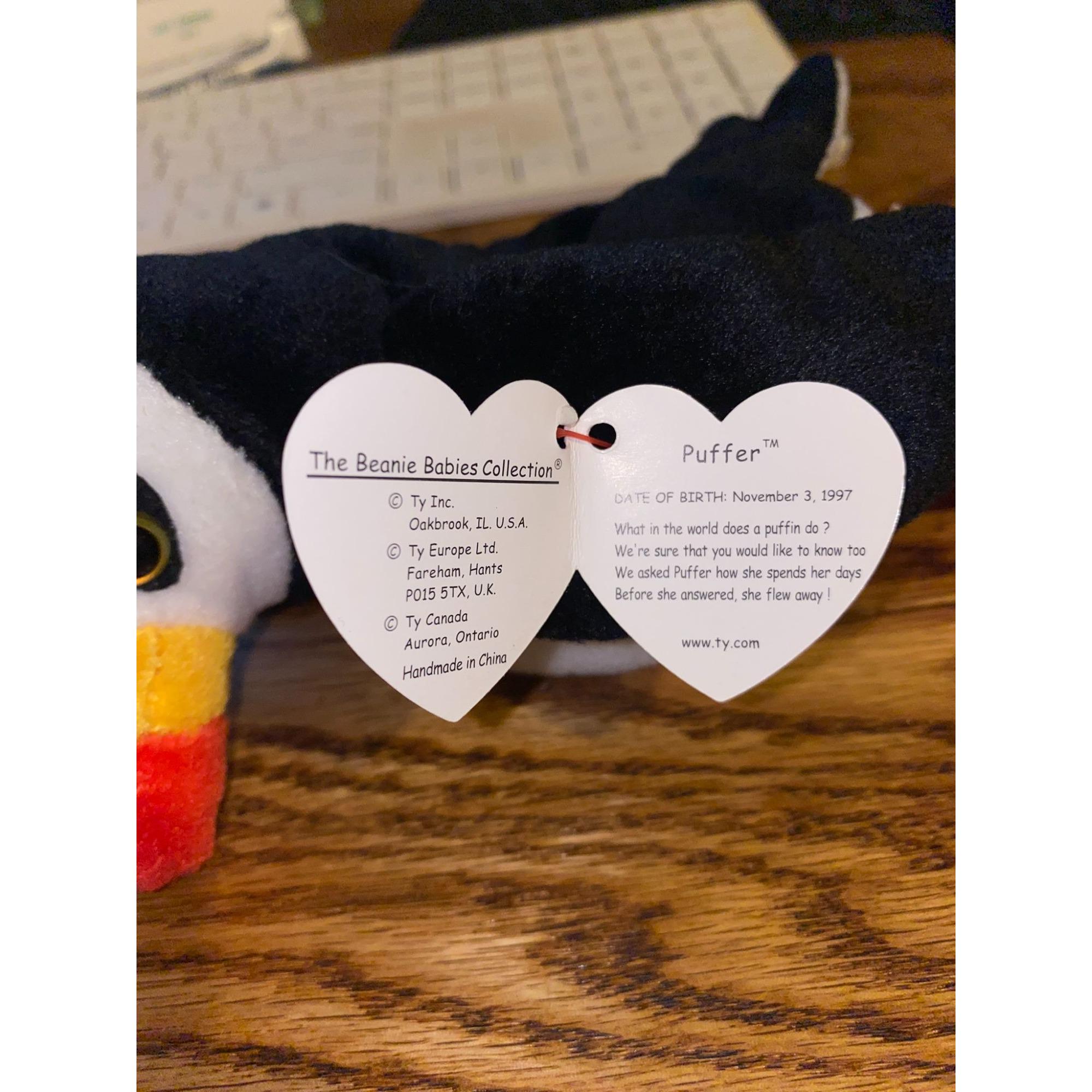 Ty Beanie Babies Puffer Puffin Plush Stuffed Animal 1997 Polyester Collectible Toy 6" Black ...