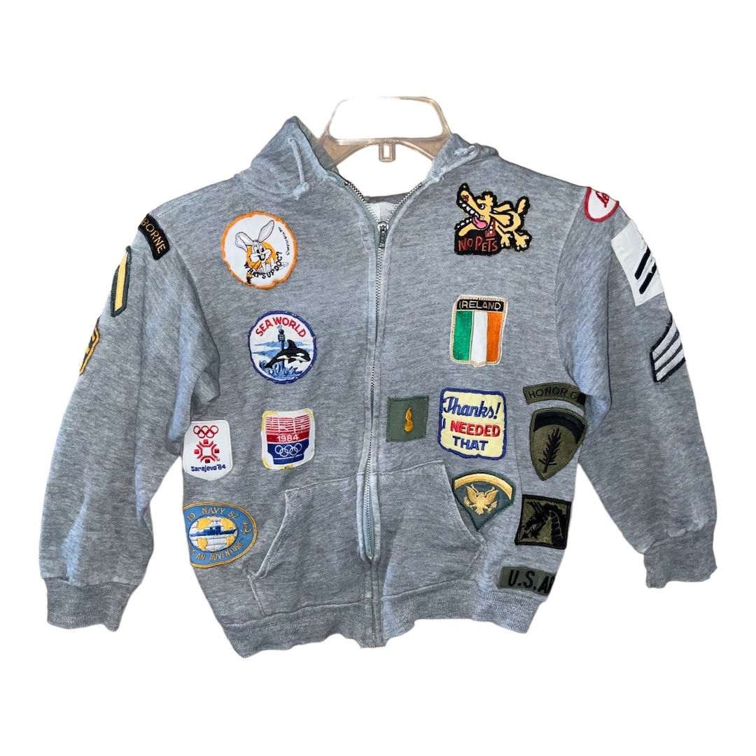 Hoodie Sewn-on Collectible Patches Vintage Long Sleeve - Etsy