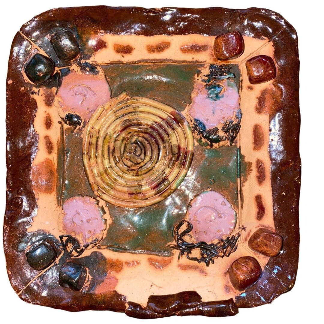 Makeup Brush Tray Jewelry Vintage Artisan Ceramic Square Flat Clay ...