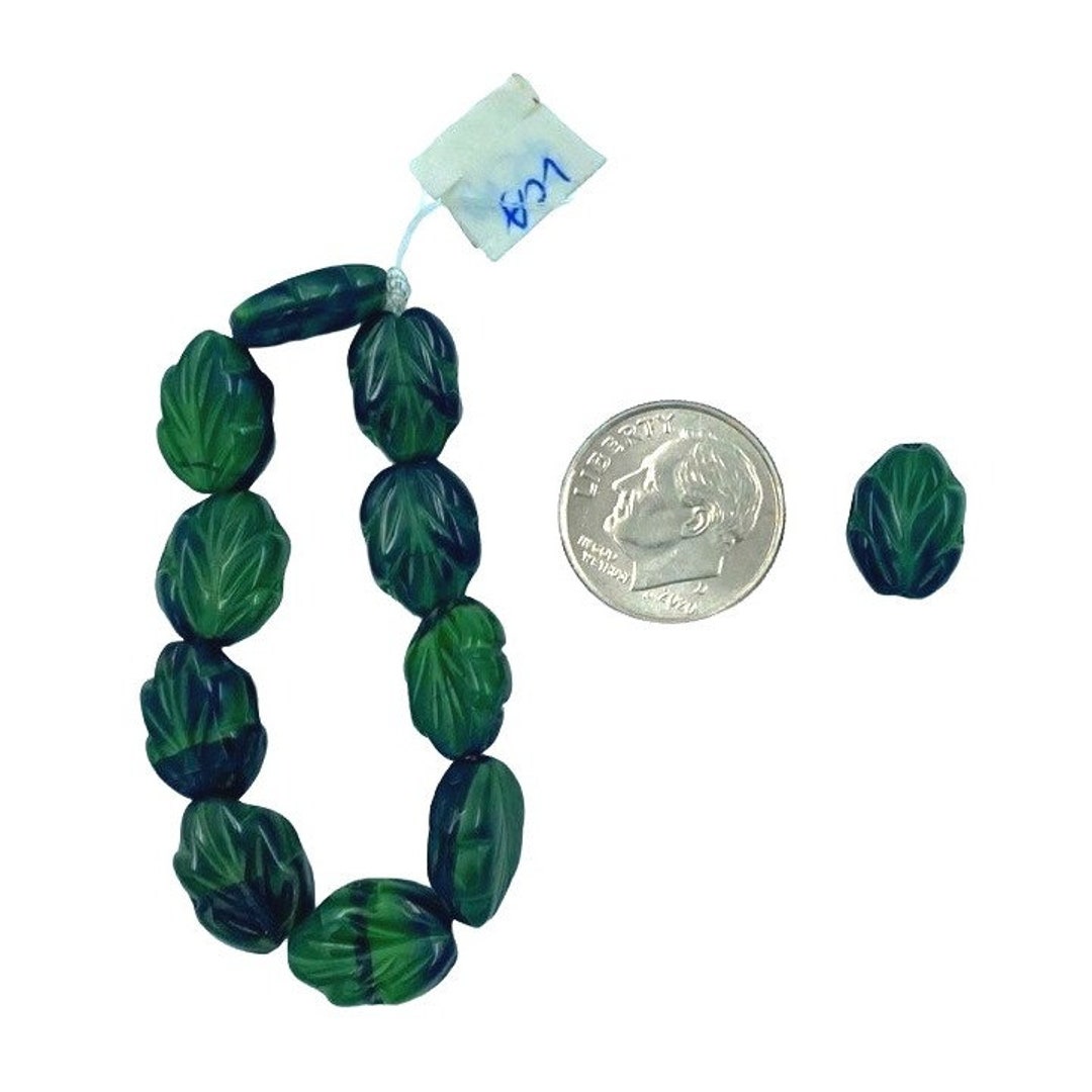 Wild Things Beads Puffy Leaf Bead Swirl Glass Pressed Green - Etsy