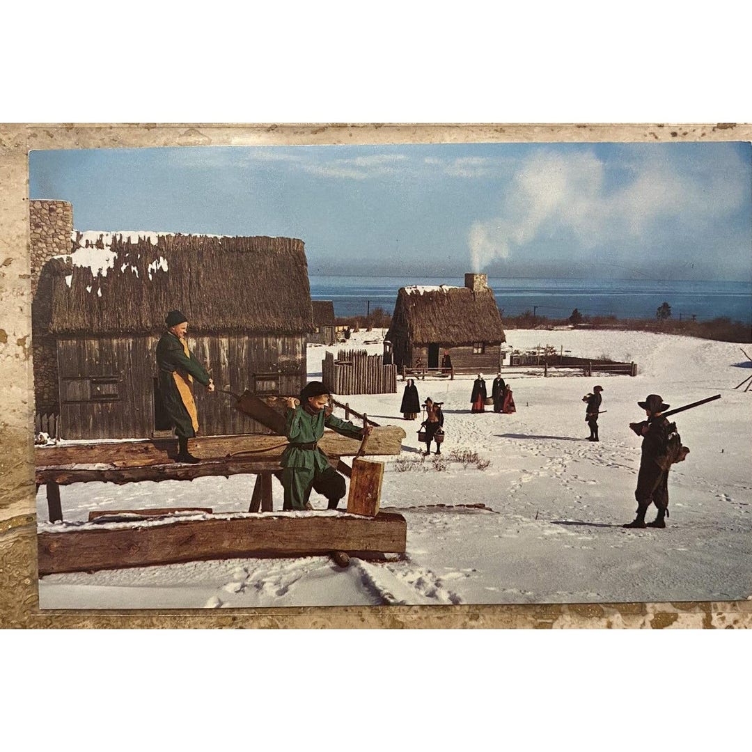 Vintage Postcard of the Pilgrims at Replica Pilgrim Village in Winter ...