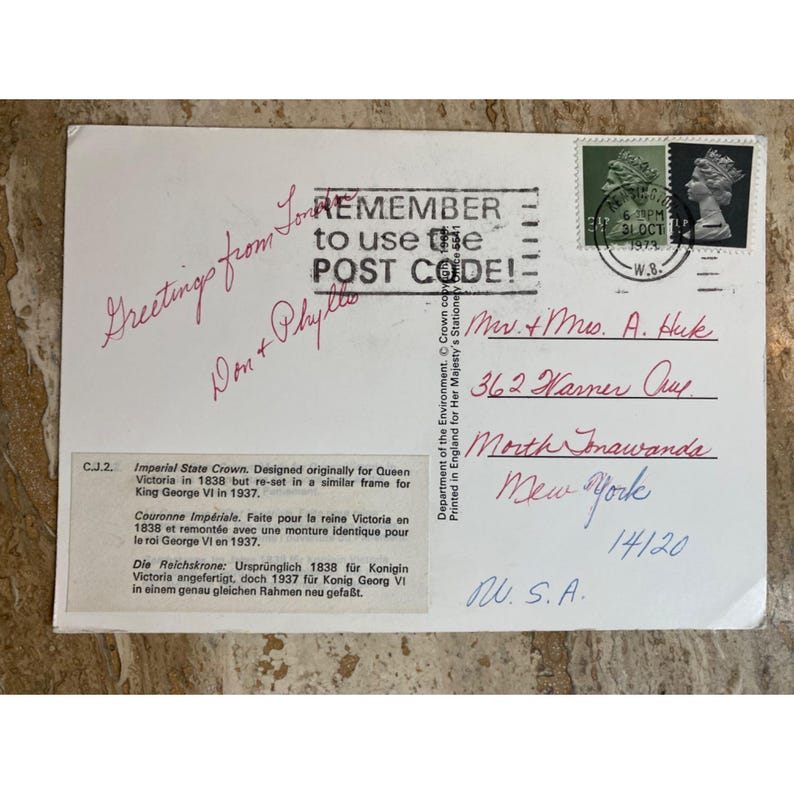 Vintage 1960s Postcard With Imperial State Crown of Queen Victoria ...