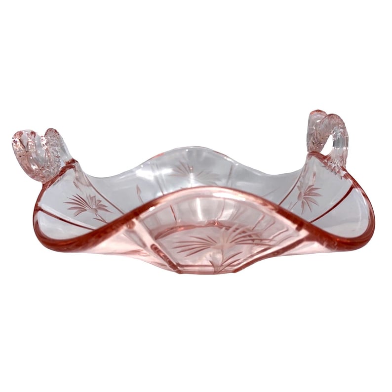Fenton Candy Dishes 2 Items Dolphin Handles 1930s Pink Depression Cut ...