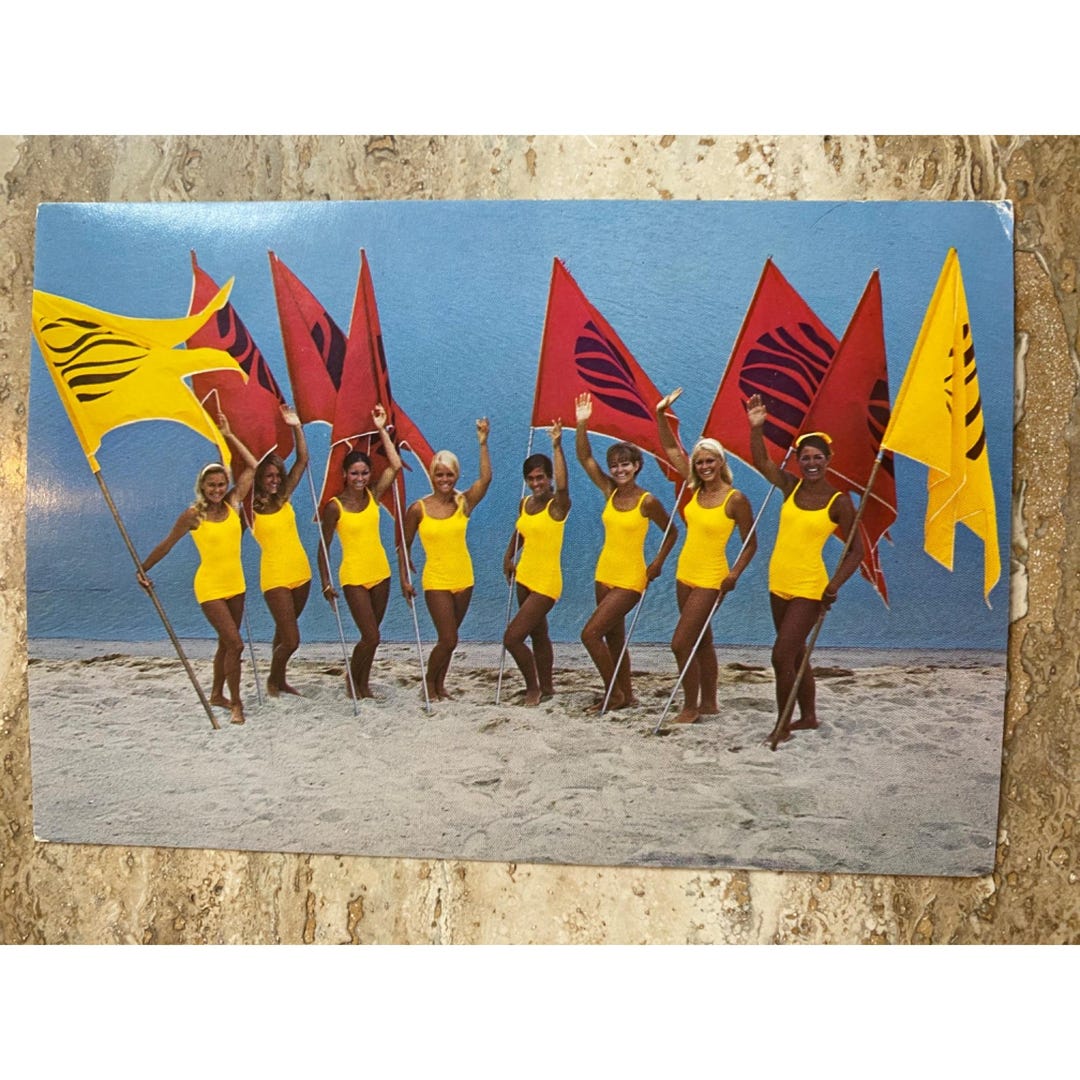 Vintage Postcard Marine World Aqua Maids Photo 1970s Beach Flags Bright ...