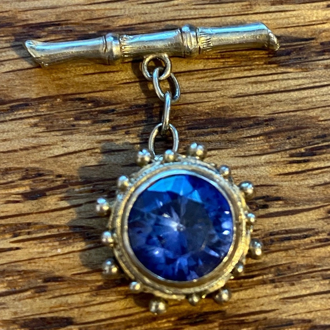 Pocket Watch Fob Sapphire Blue Sterling Silver 800 Vintage Chain Semi ...