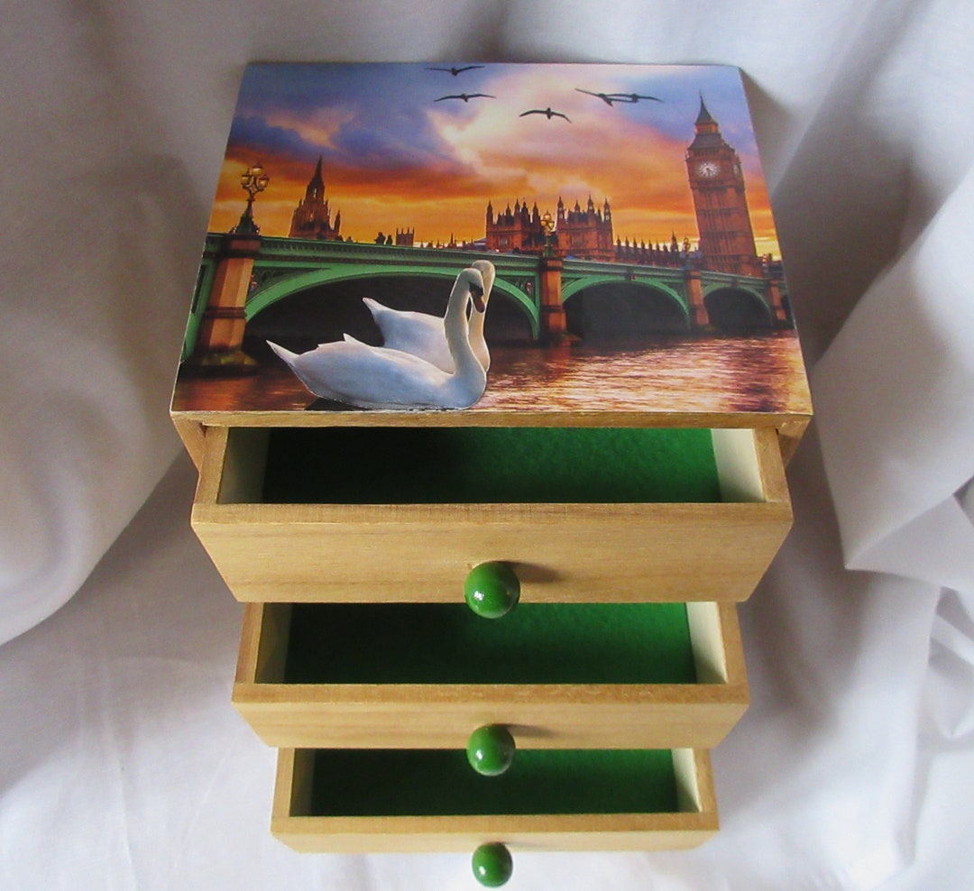 England Box London Box Wooden Box Jewelry Box Three Drawer - Etsy