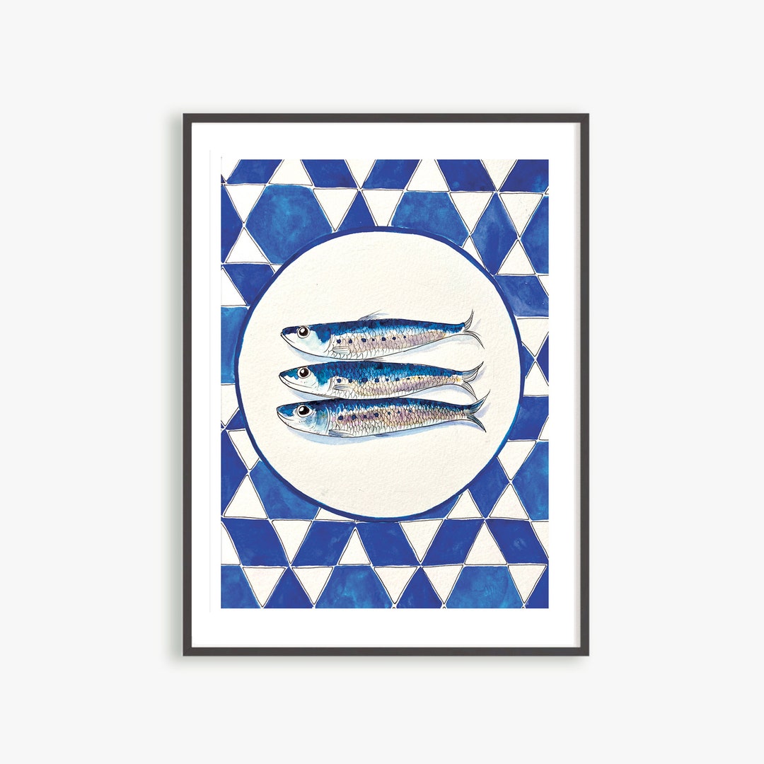 Watercolor Sardines in a Plate Print 30x40cm A4 Kitchen - Etsy