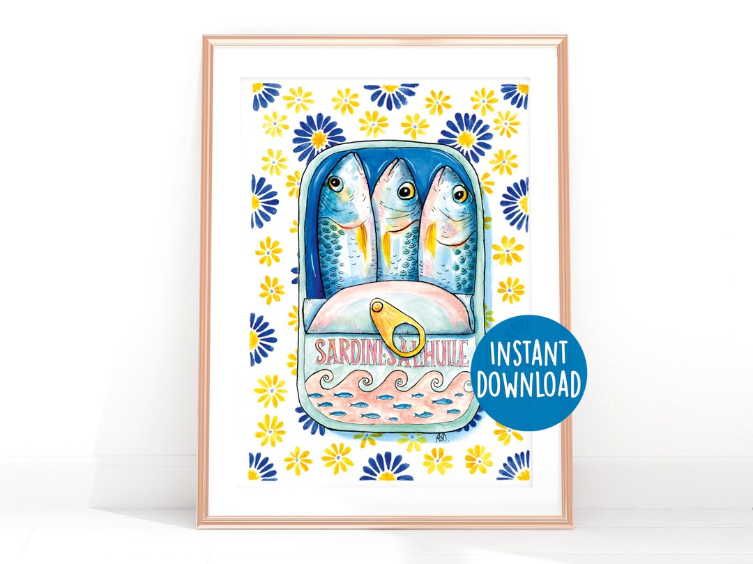 Printable Sardines and Flowers, Kitchen Wall Decor, Printable Sardines ...