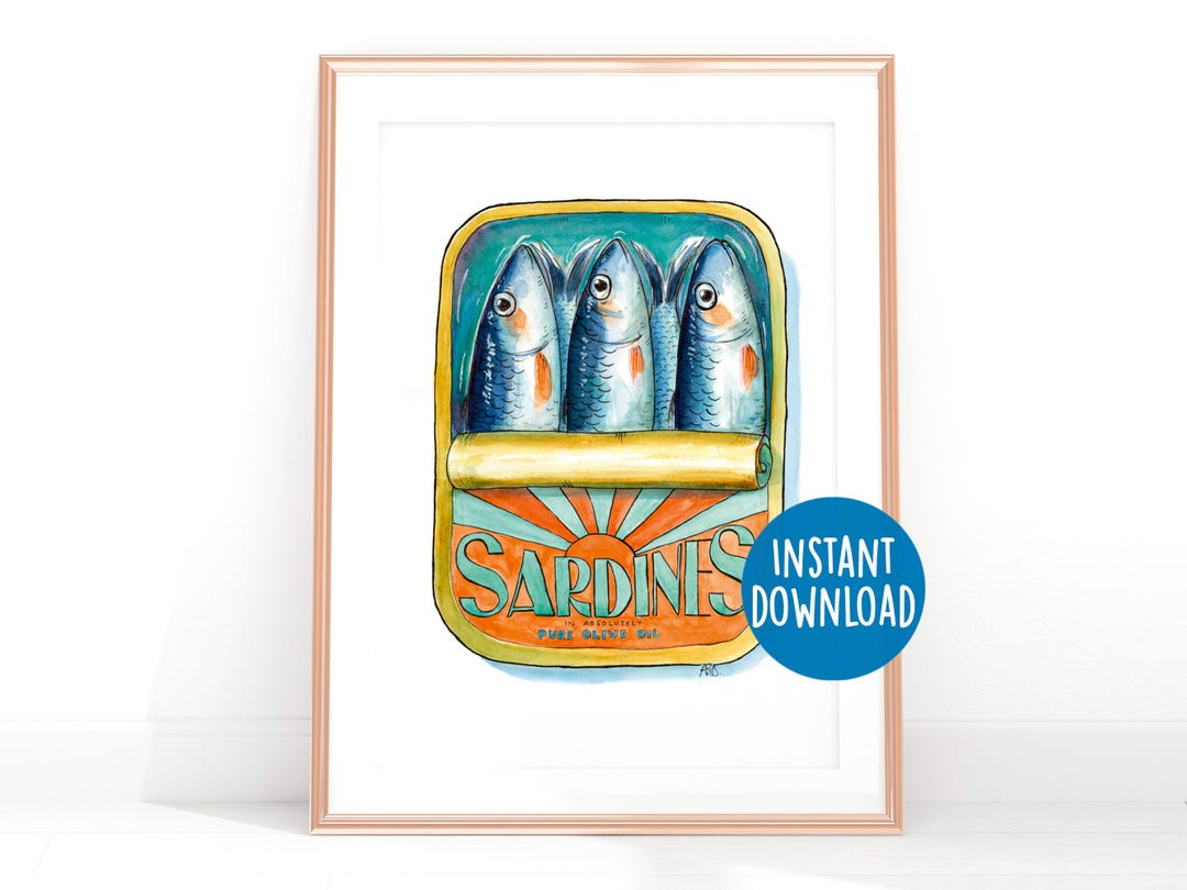 Printable Sardines Vintage Tin, Kitchen Decor, Printable Sardines ...