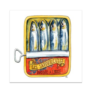 Printable Four Watercolor Sardines in a Vintage Tin, Sardines Wall Art ...
