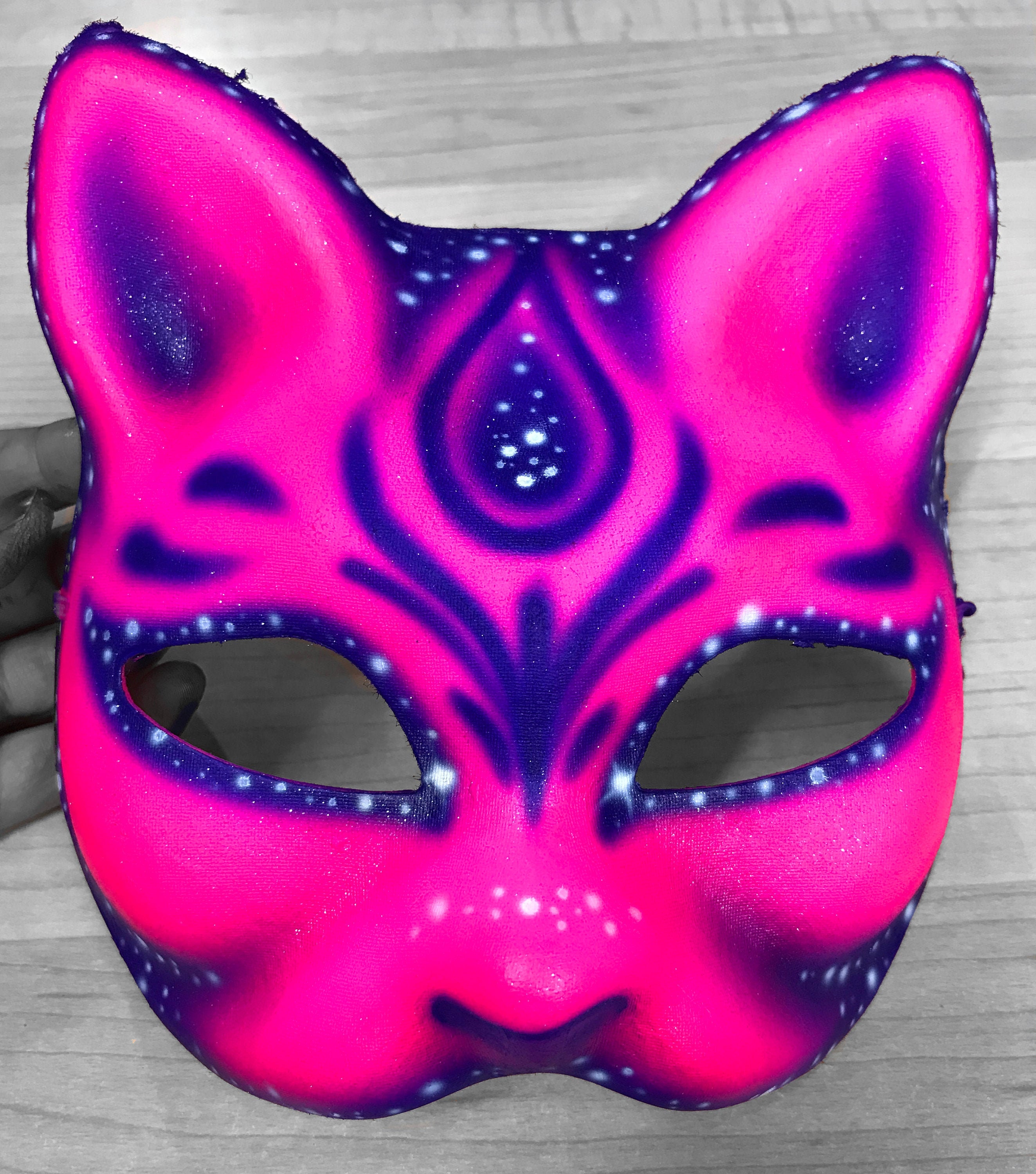 Whimsical pink paper mâché cat mask | Etsy