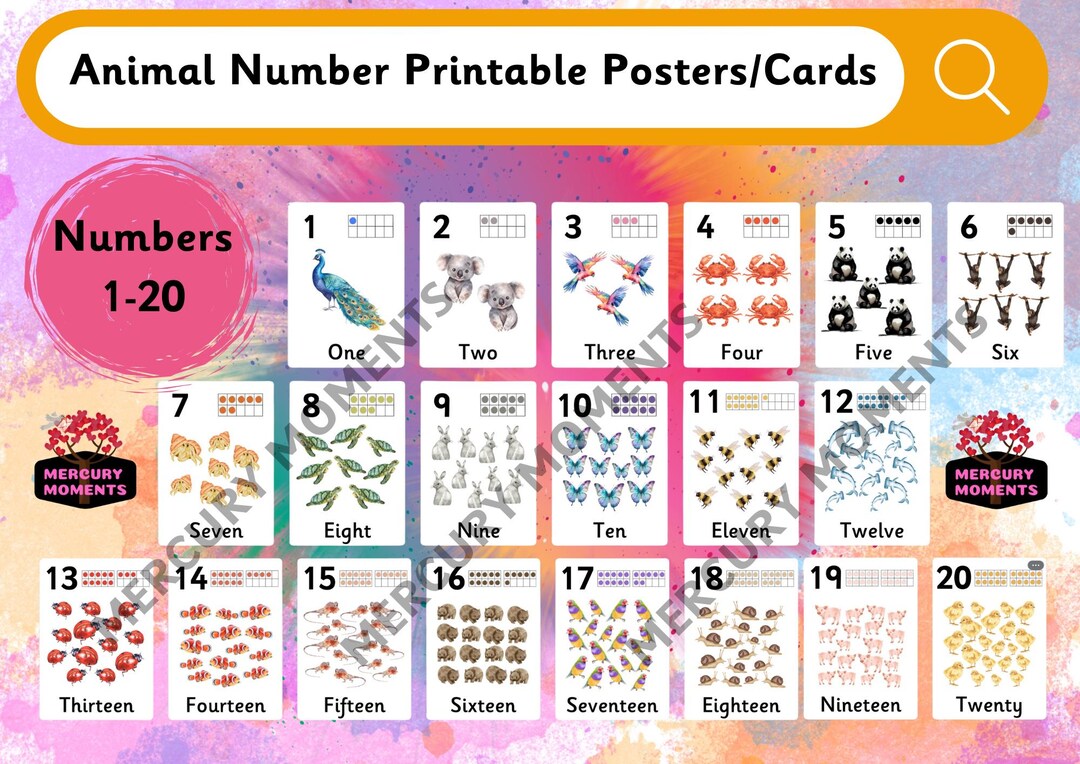 Animal Number Posters/cards Made Using the Font Sasoon Infant (this is ...