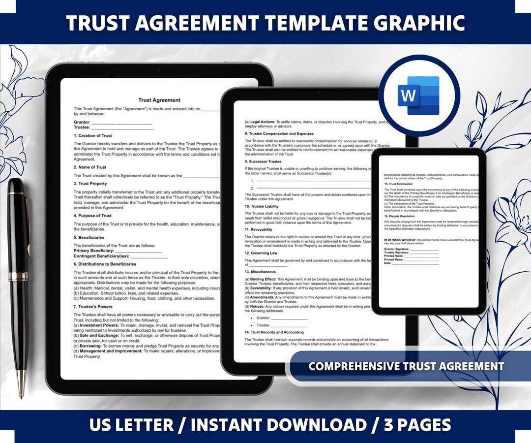 Trust Agreement Template | Living Trust Form | Estate Planning ...