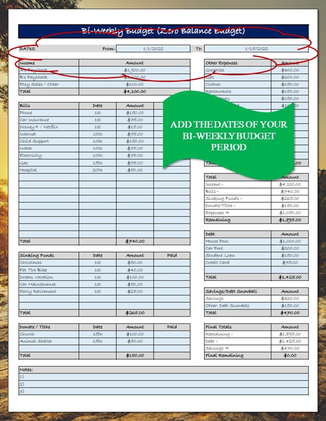 BI-WEEKLY BUDGET Worksheet, Paycheck to Paycheck Budget, Zero-based ...