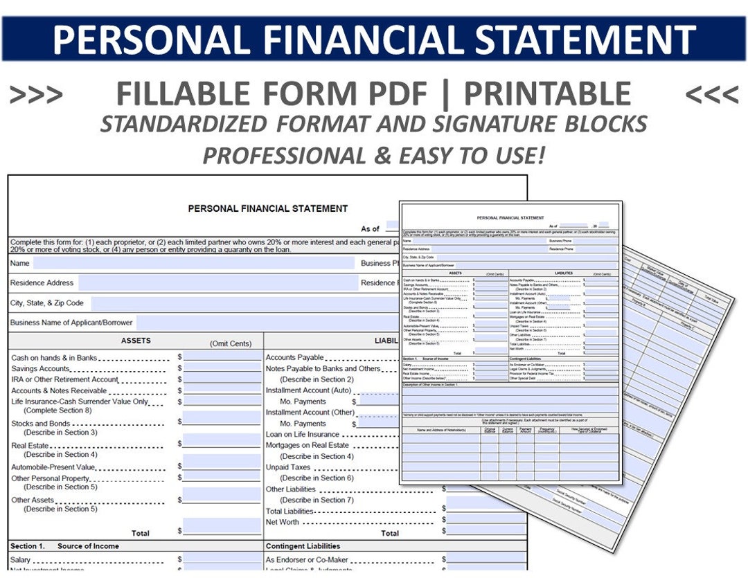 PERSONAL FINANCIAL STATEMENT | Pfs | Personal Balance Sheet | Personal ...