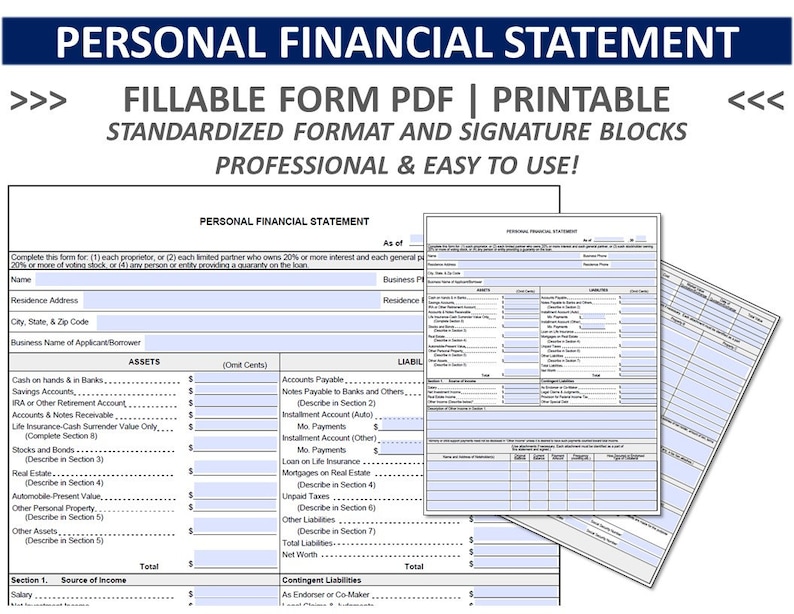 PERSONAL FINANCIAL STATEMENT | Pfs | Personal Balance Sheet | Personal ...