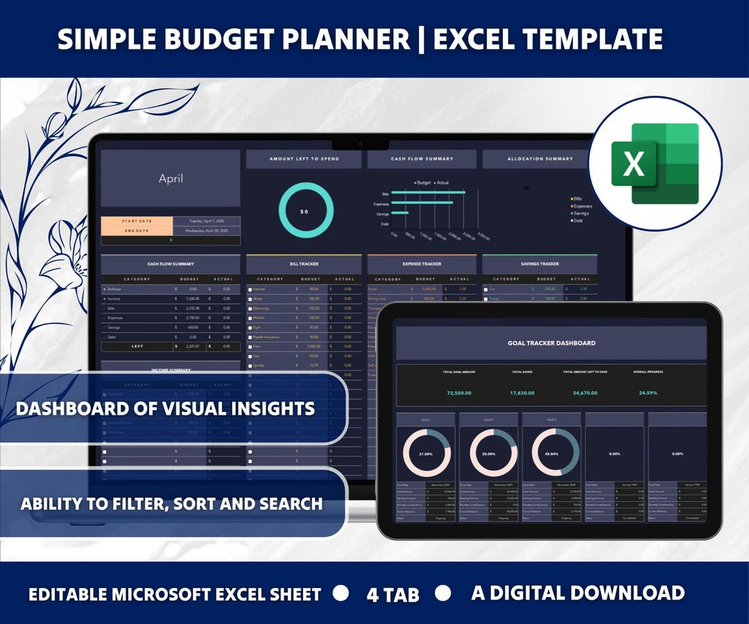 Simple Budget Planner | Excel Template | Monthly Budget | Budget ...