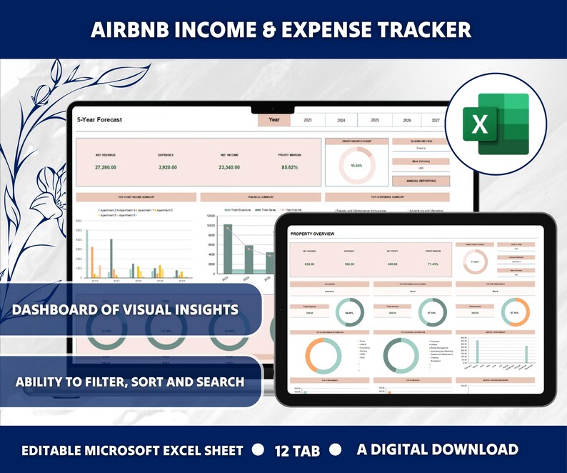 Airbnb Income Expense Tracker Excel Template | Rental Property ...