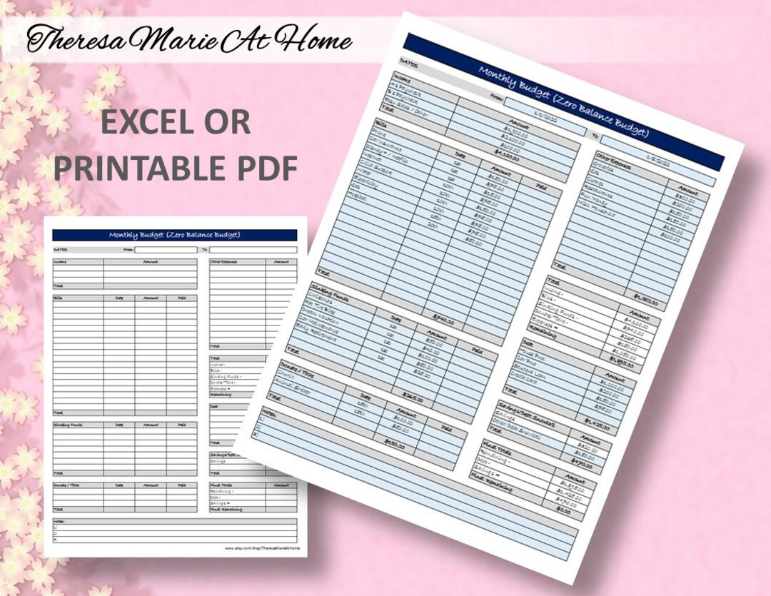 MONTHLY BUDGET Worksheet, Paycheck to Paycheck Budget, Zero-based ...