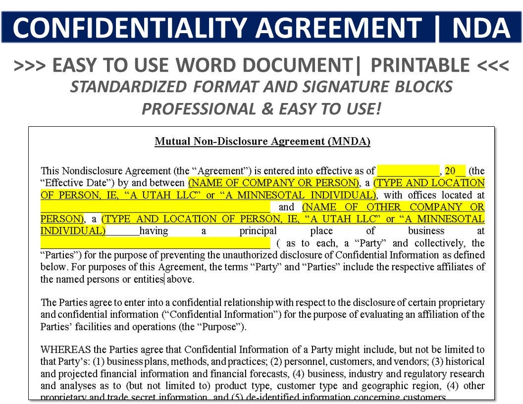 CONFIDENTIALITY AGREEMENT NDA | Mnda | Non-disclosure Agreement ...