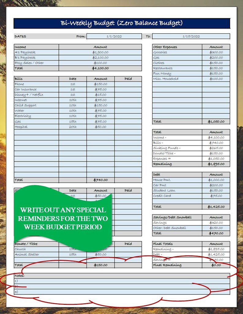 MONTHLY BUDGET Worksheet, Paycheck to Paycheck Budget, Zero-based ...