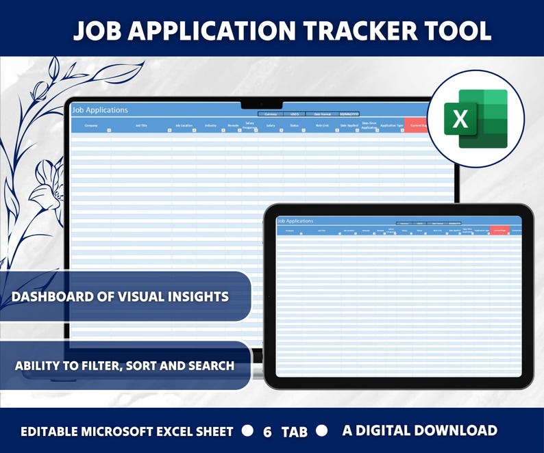 Job Application Tracker | Excel Template | Job Search Planner ...
