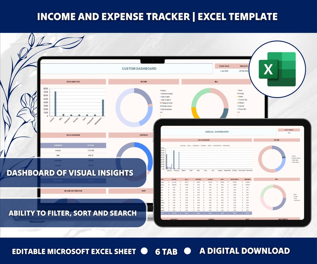 Income and Expense Tracker | Excel Template | Budget Spreadsheet ...