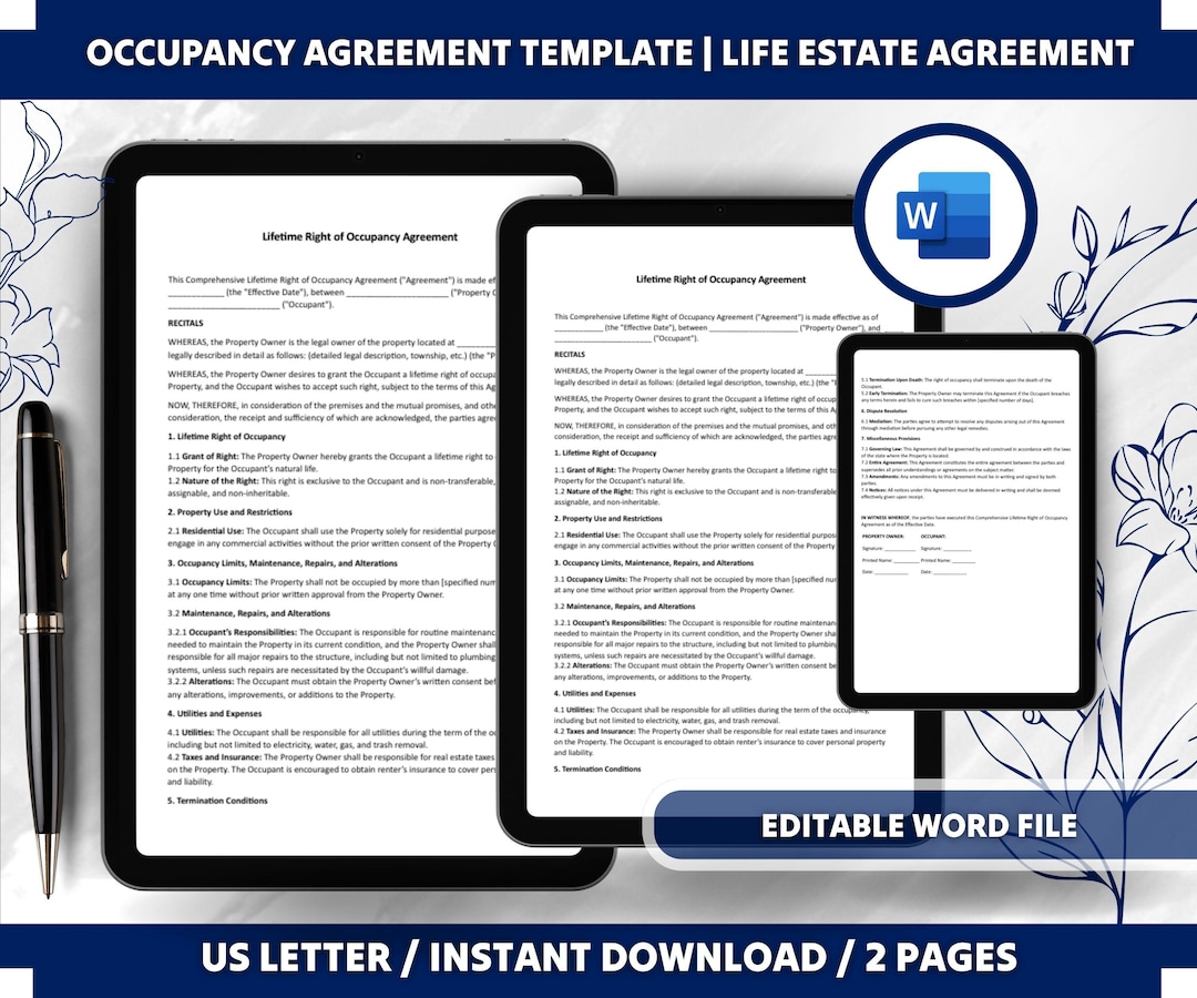 Occupancy Agreement Template | Life Estate Agreement | Right of ...