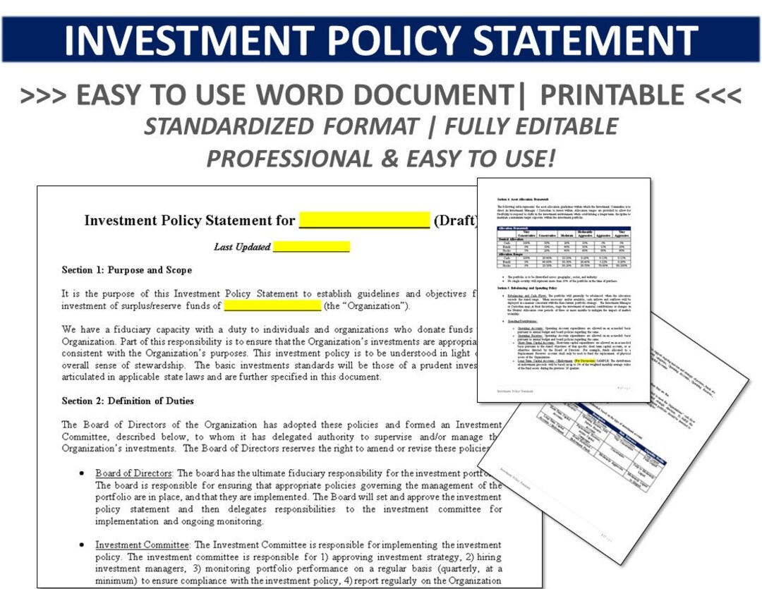 INVESTMENT POLICY STATEMENT Ips Investment Committee Board of Directors ... INVESTMENT POLICY STATEMENT Ips Investment Committee Board of Directors ...