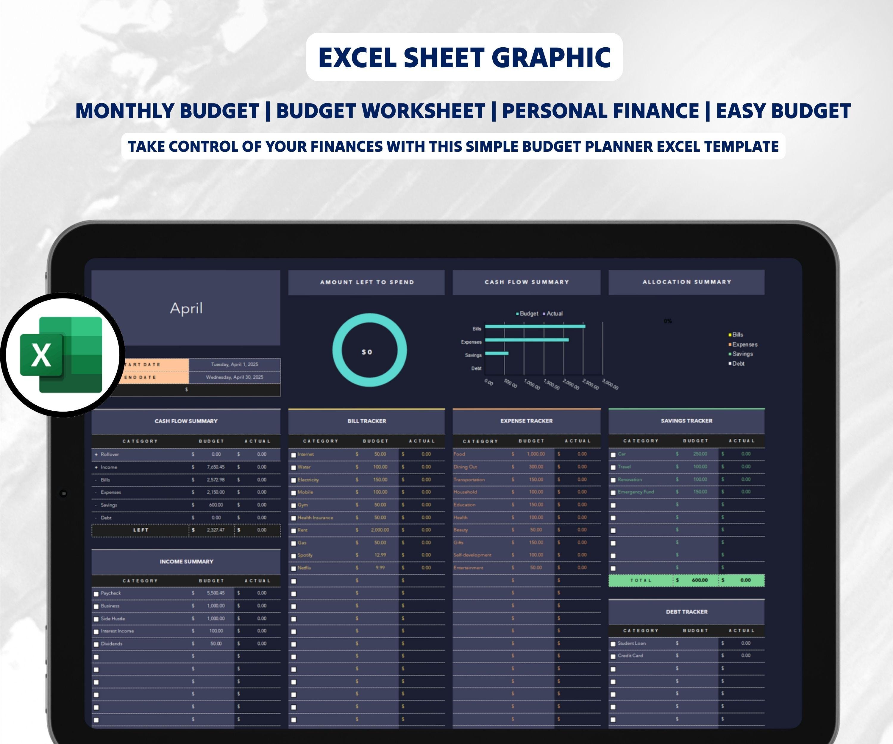 Simple Budget Planner | Excel Template | Monthly Budget | Budget ...
