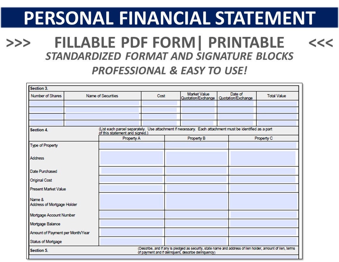 PERSONAL FINANCIAL STATEMENT | Pfs | Personal Balance Sheet | Personal ...
