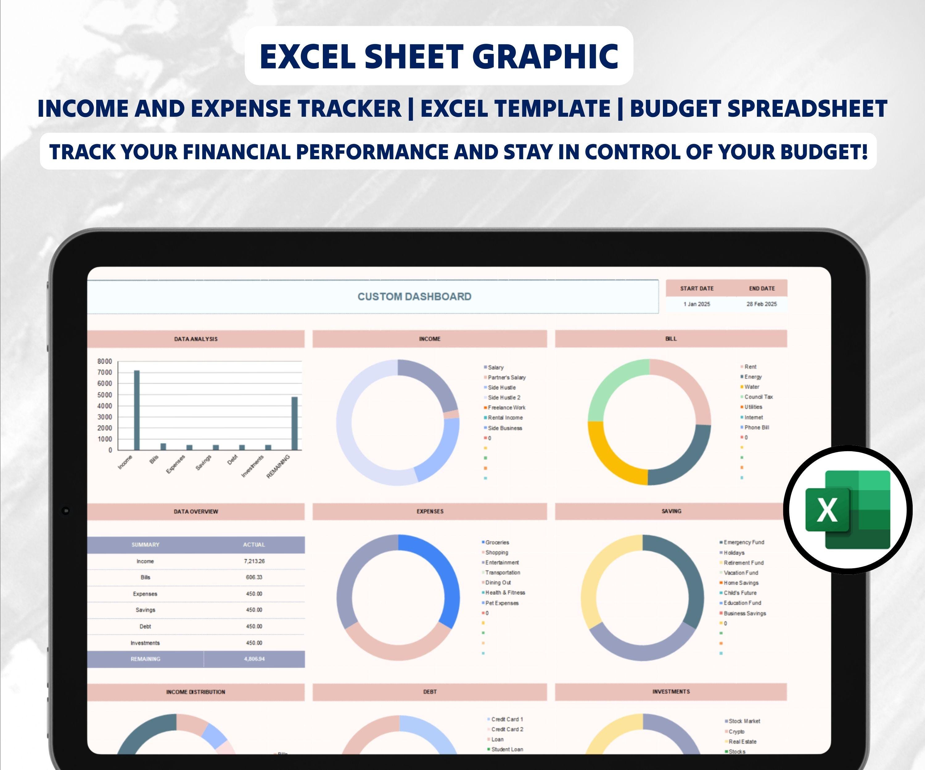 Income and Expense Tracker | Excel Template | Budget Spreadsheet ...