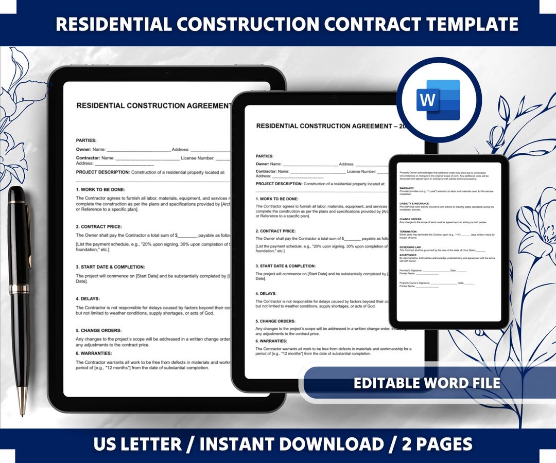 Residential Construction Contract Home Building Agreement | Contractor ...