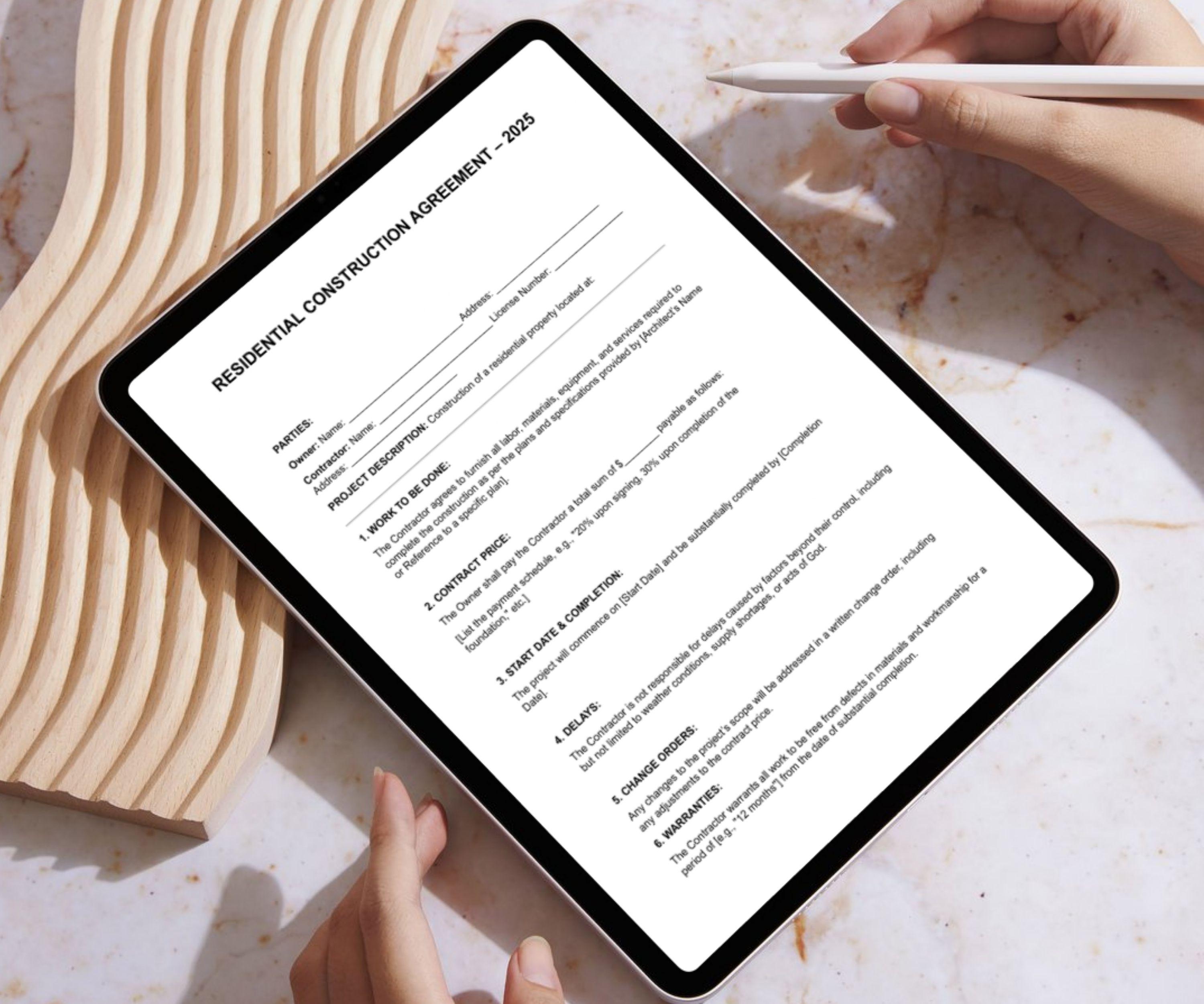 Residential Construction Contract Home Building Agreement | Contractor ...