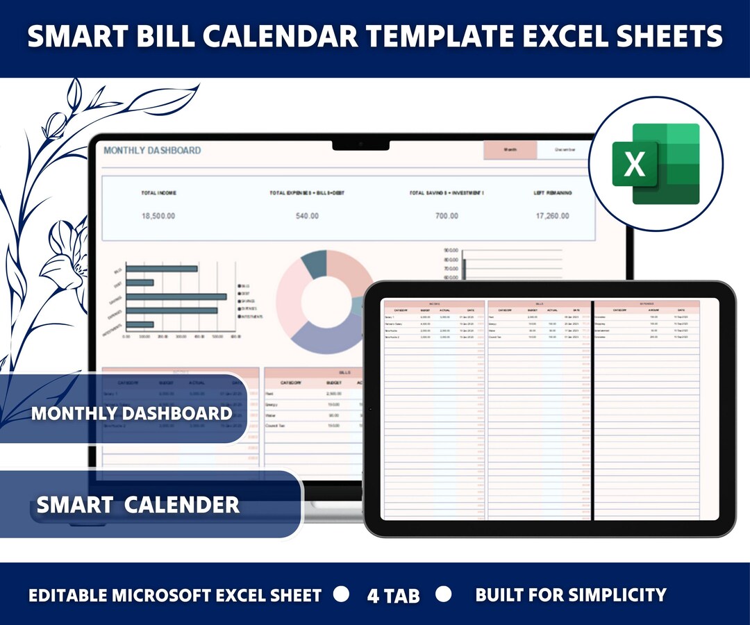 Smart Bill Calendar Spreadsheet Template | Bill Tracker Excel Google ...