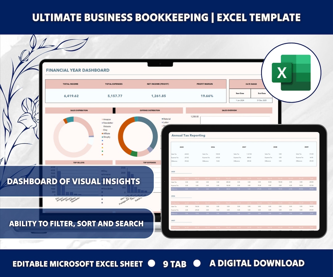 Ultimate Business Bookkeeping | Excel Template | Accounting Spreadsheet ...