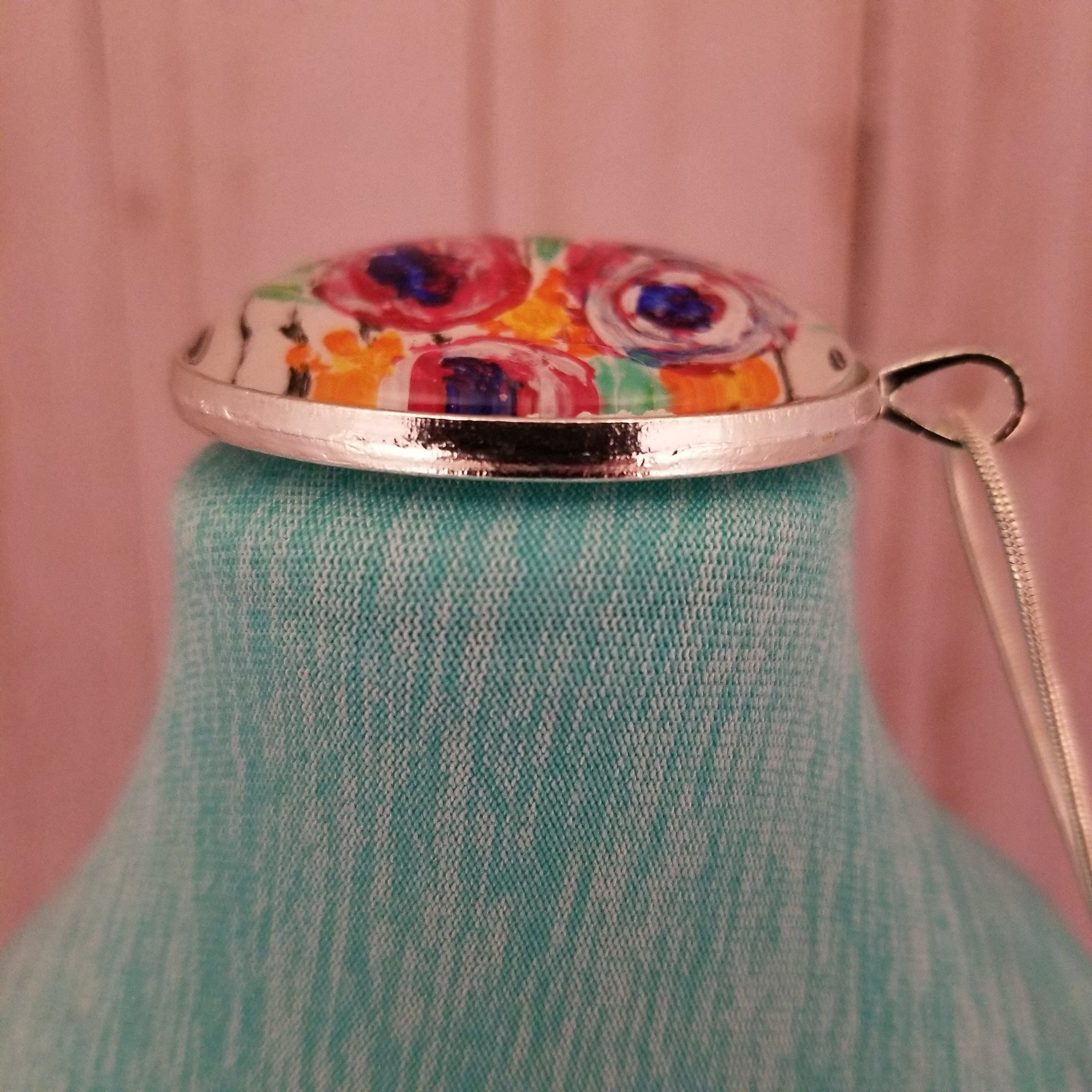 Hand Painted Floral and Striped Pendant - Etsy