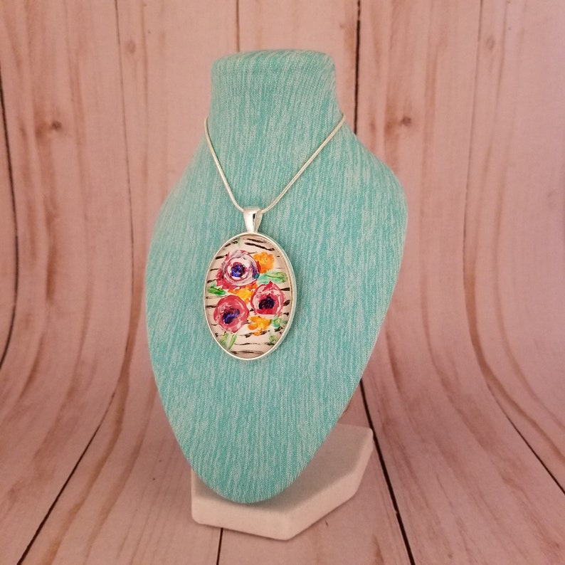 Hand Painted Floral and Striped Pendant - Etsy