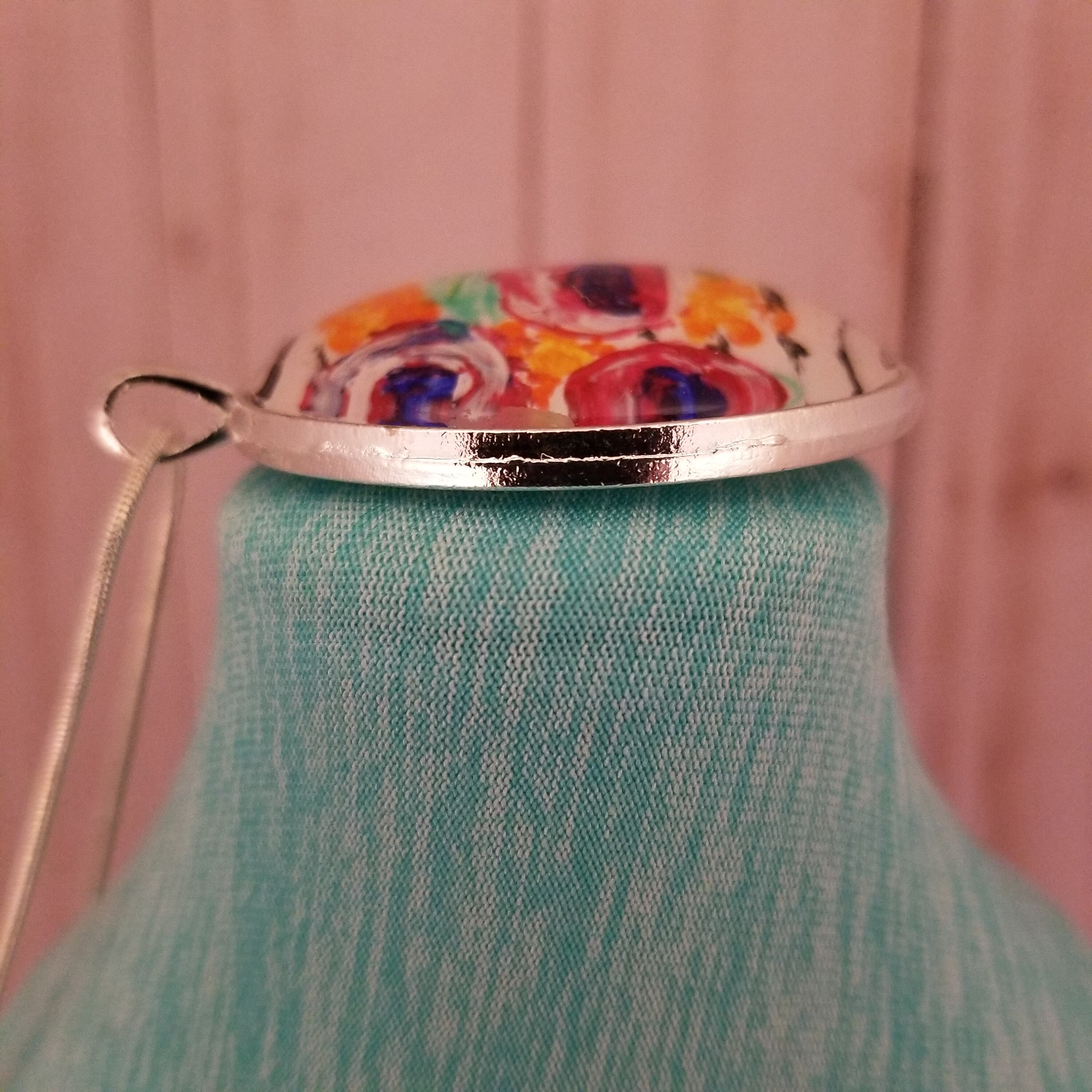 Hand Painted Floral and Striped Pendant - Etsy