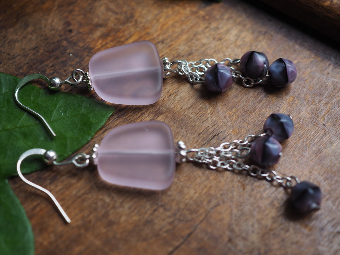 BO Very Beautiful Pink Translucent Sea Glass palets Beads, Chain and ...