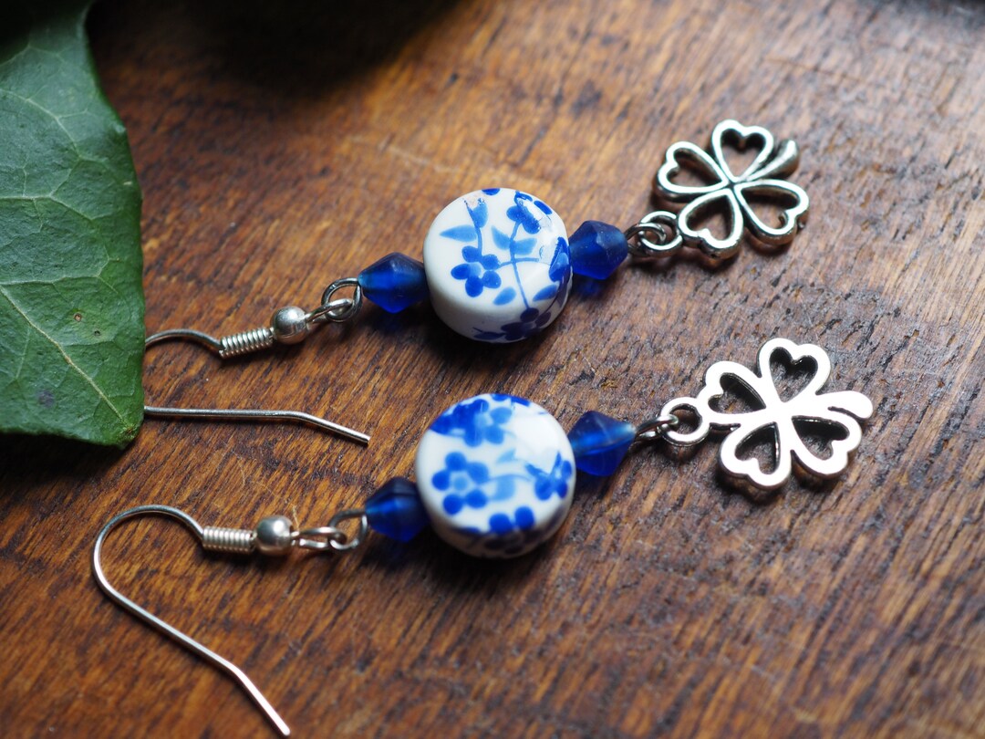 Small Painted Ceramic Puck Earrings - Harmony of Blues ... Ended With ...