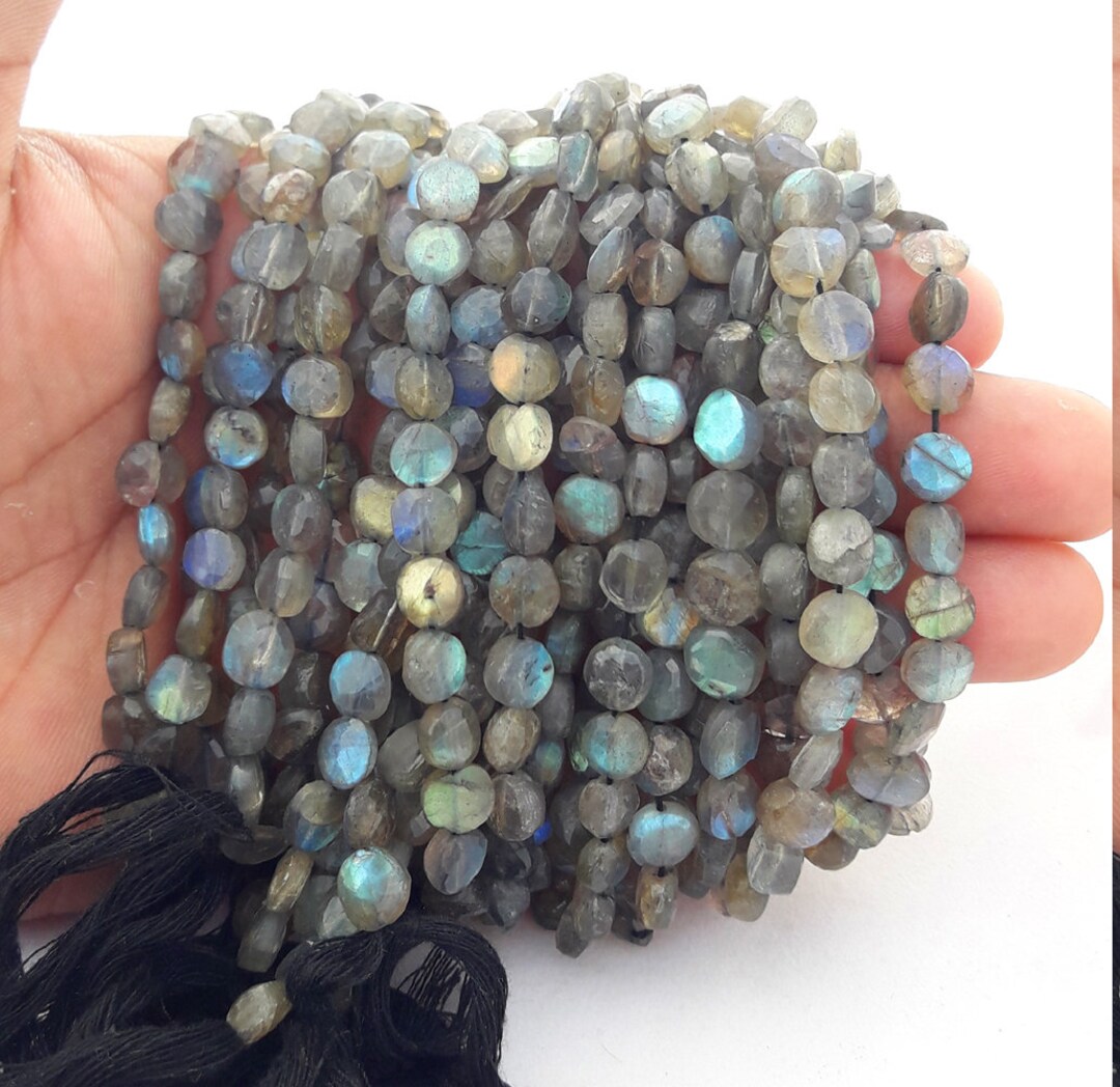 1 Str. Natural Labradorite Faceted Coin Shape Loose Gemsbeads ...
