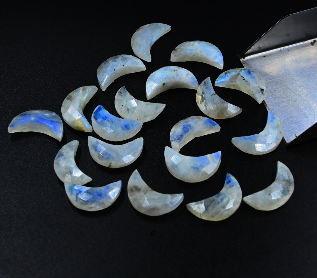 2,3,4,5 Pcs Natural Rainbow Moonstone Faceted Carved Moon Shape ...